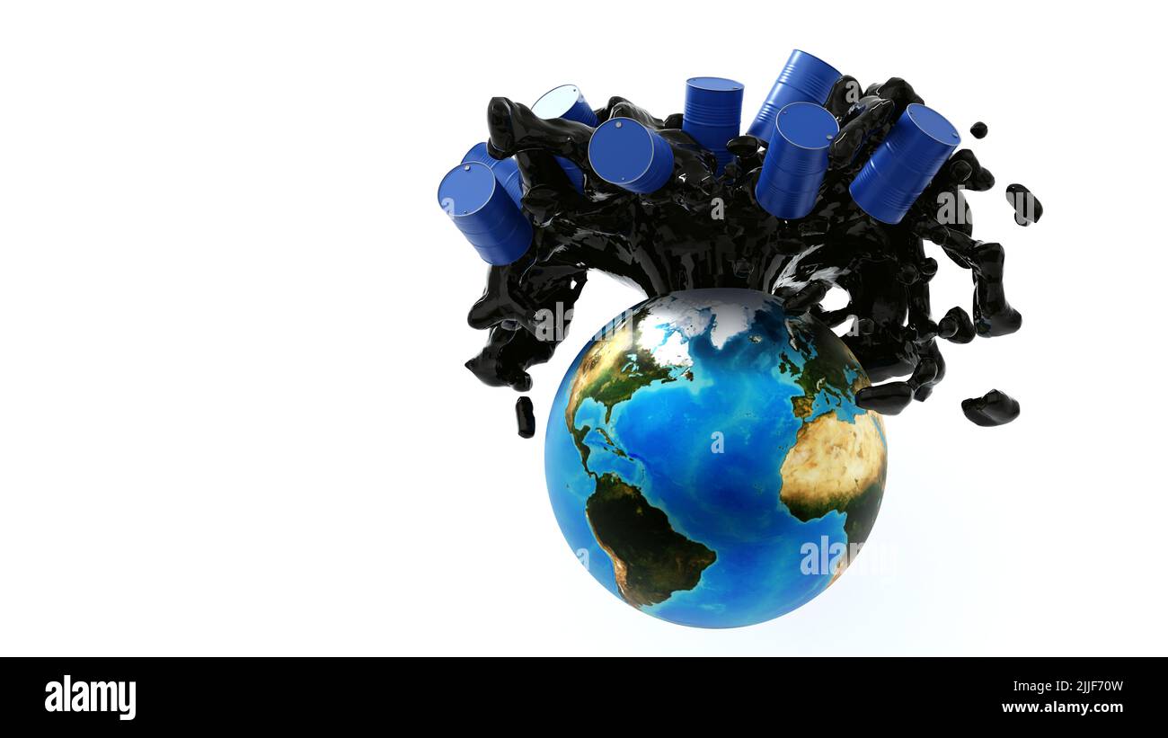Crude oil stream up from the earth globe, oil market business ...