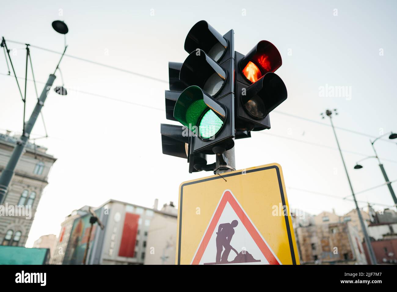 Temporary traffic control lights and triangle building site traffic ...