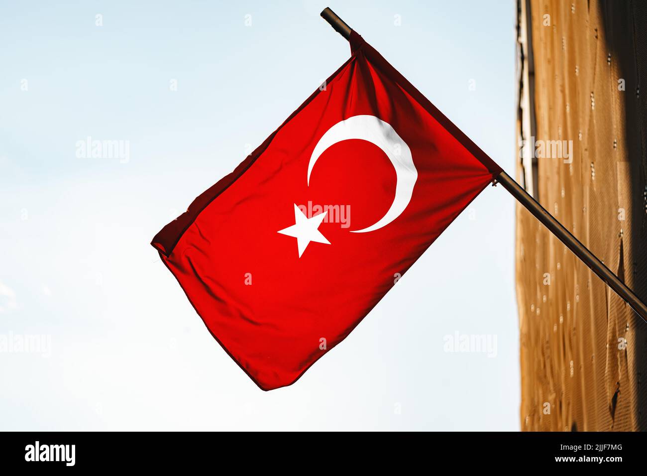 Clear sky and waving turkish flag, close up Stock Photo - Alamy