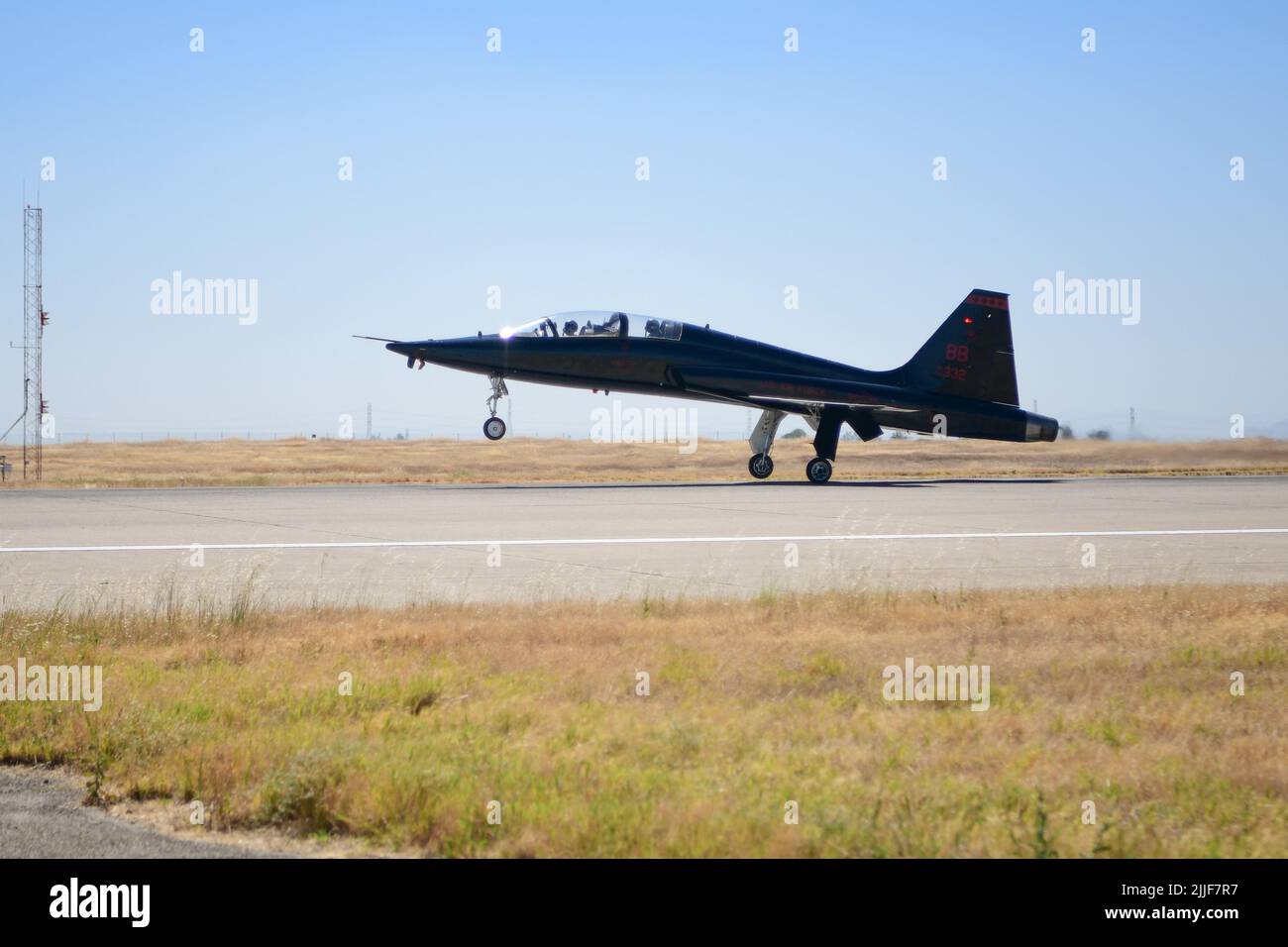 A T-38 lands on July 20, 2022 on Beale Air Force Base, California. The ...