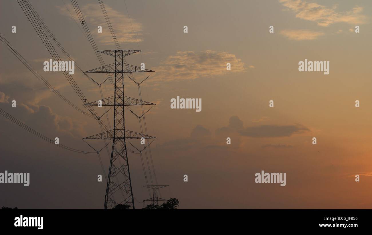 The scenery of the electric tower in the village in the evening Stock ...