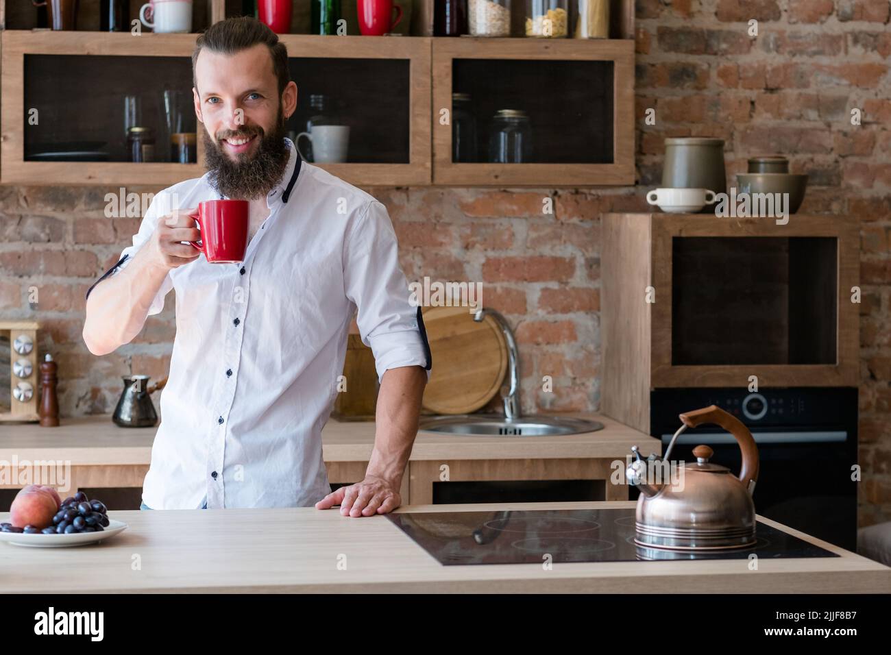 good morning drink habit man cup kitchen Stock Photo - Alamy