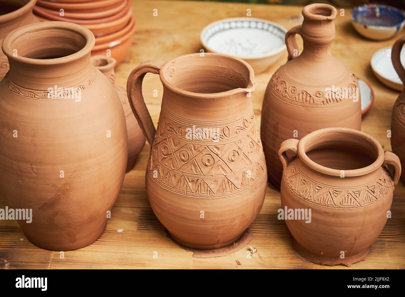 Handmade vintage ceramic tableware according to medieval technologies ...