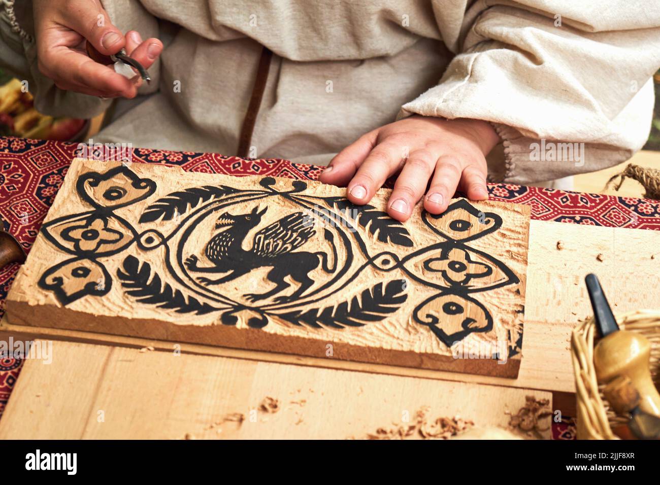 Wooden stamps for medieval ink printing on fabric and vintage clothing ...