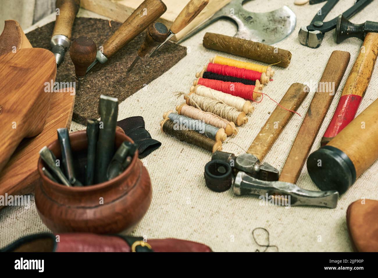 Making medieval vintage leather shoes, items for creating retro boots ...