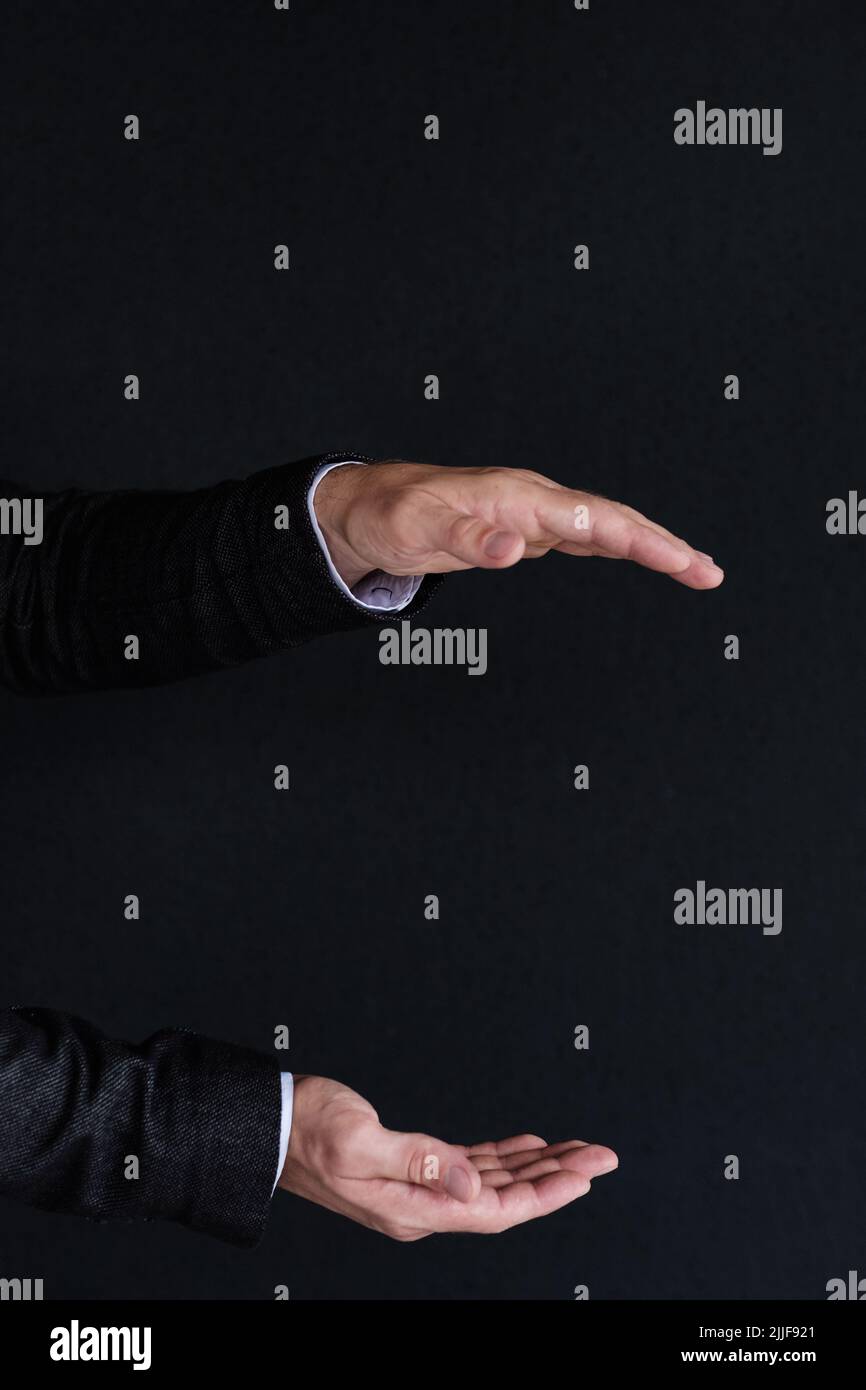 man hands holding big virtual object empty hand Stock Photo - Alamy