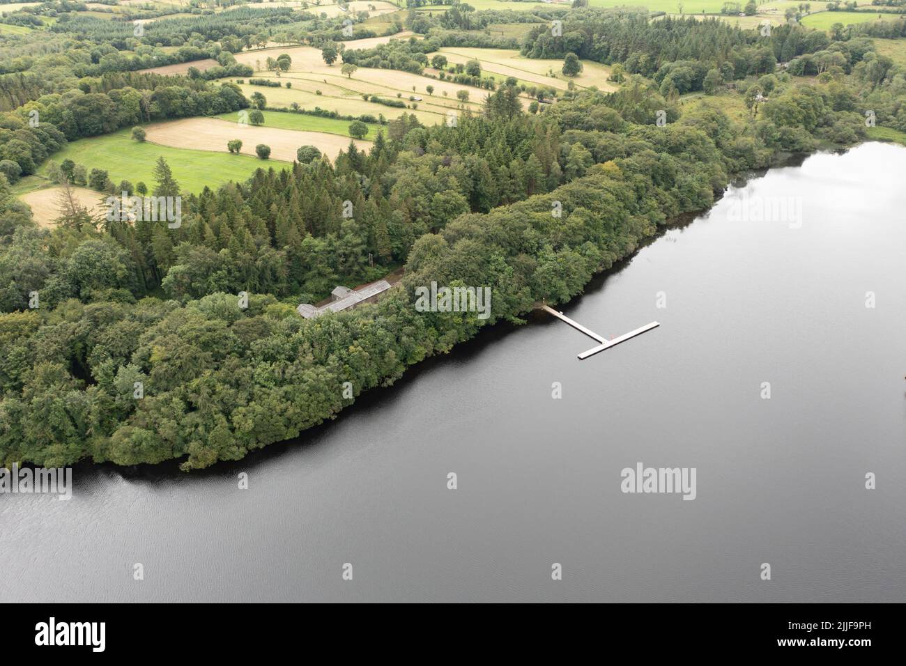 Aerial view of Castle Caldwell jetty in County Fermanagh - Northern ...