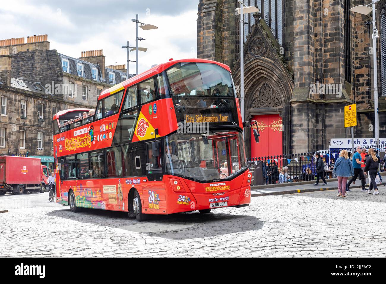 Edinburgh city centre and double decker open top sightseeing tour bus ...