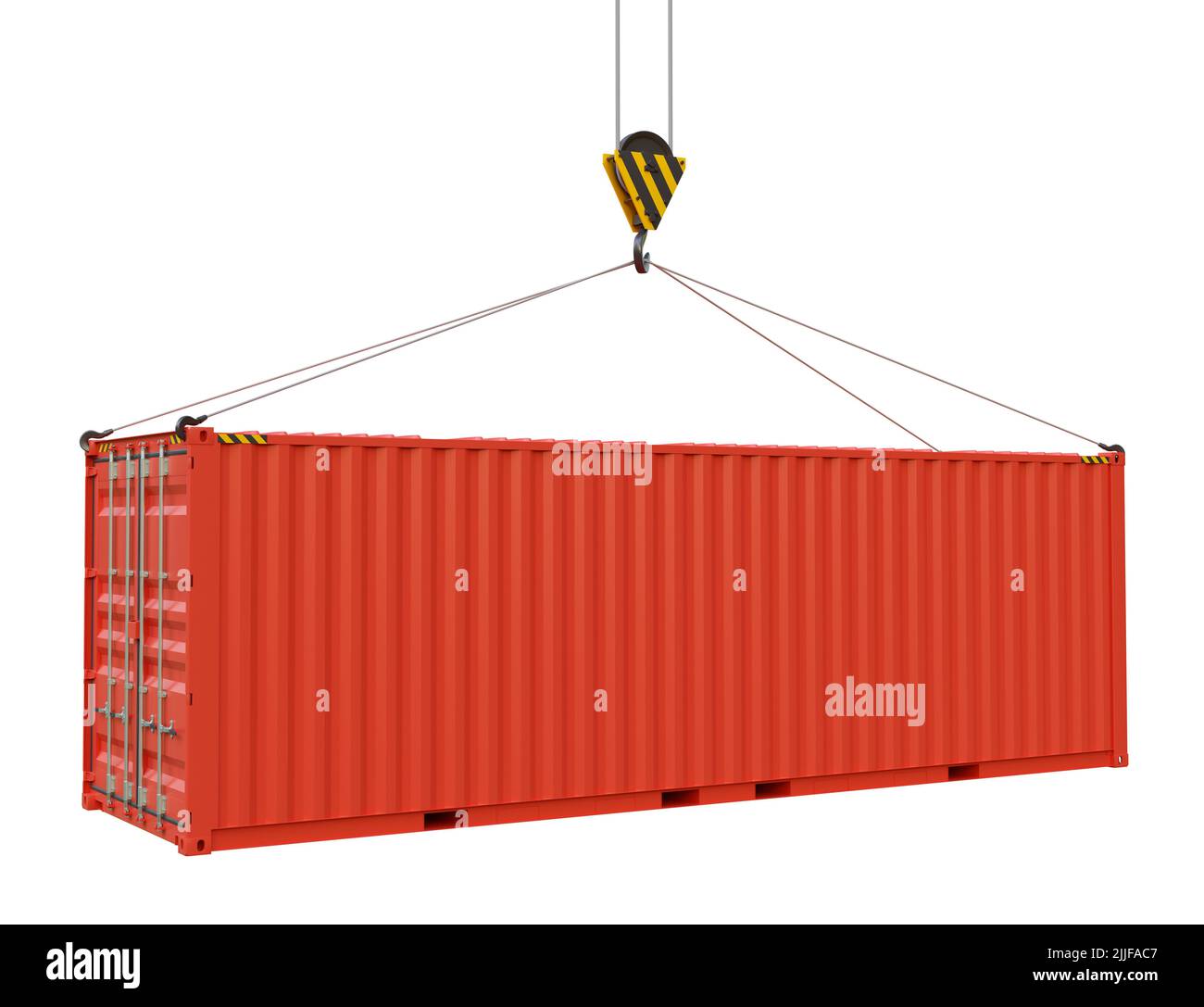 Metal freight shipping containers on the hooks Stock Photo - Alamy
