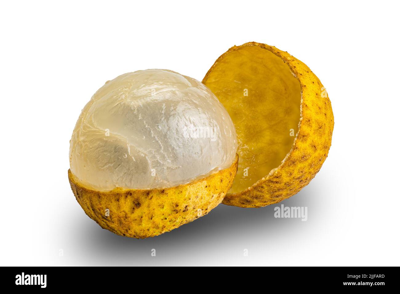 Half peeled longan with translucent pulp and peel isolated on white ...