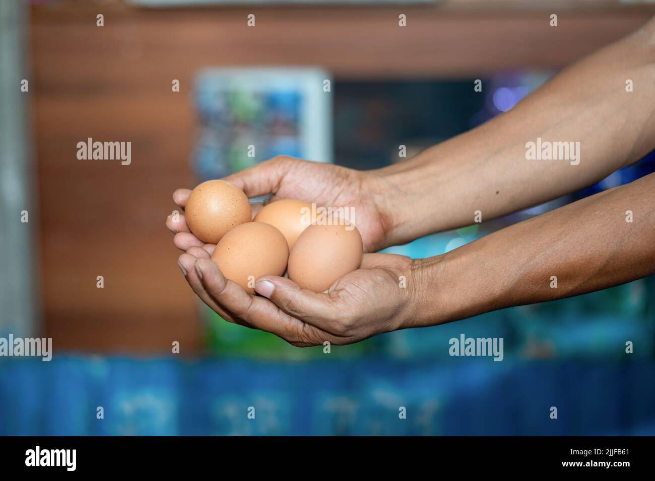 Woman showing organic eggs hi-res stock photography and images - Alamy