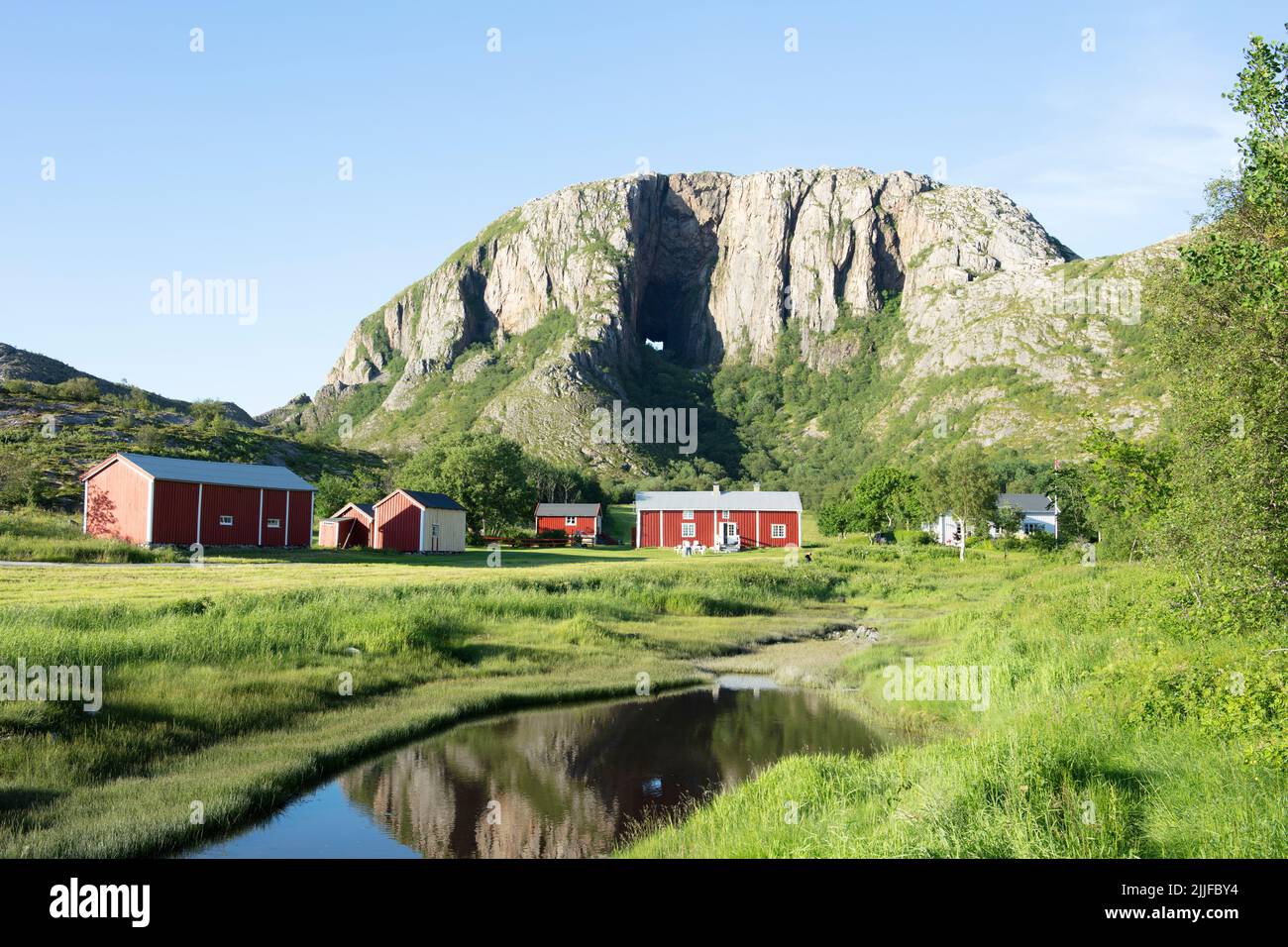 TORGHATTEN, NORWAY ON JUNE 30, 2022. View of a homestead this side the ...