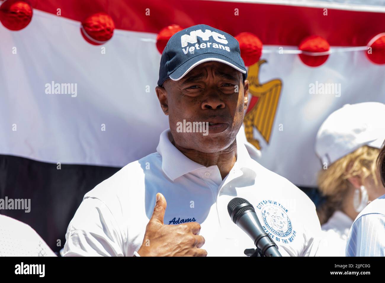 New York City Mayor Eric Adams delivers remarks during an Egyptian ...
