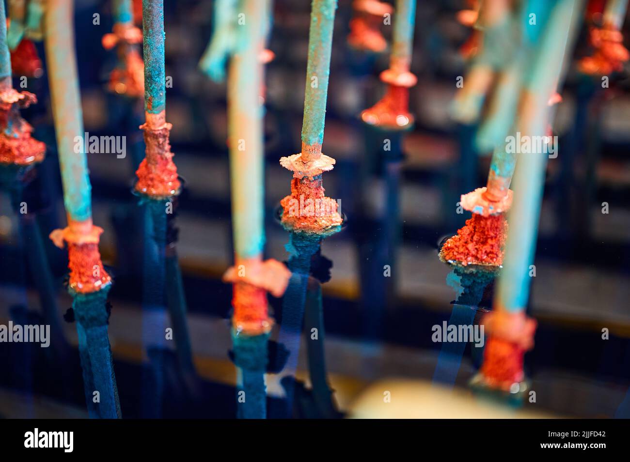 Metal cathodes covered with overgrowth copper powder Stock Photo - Alamy