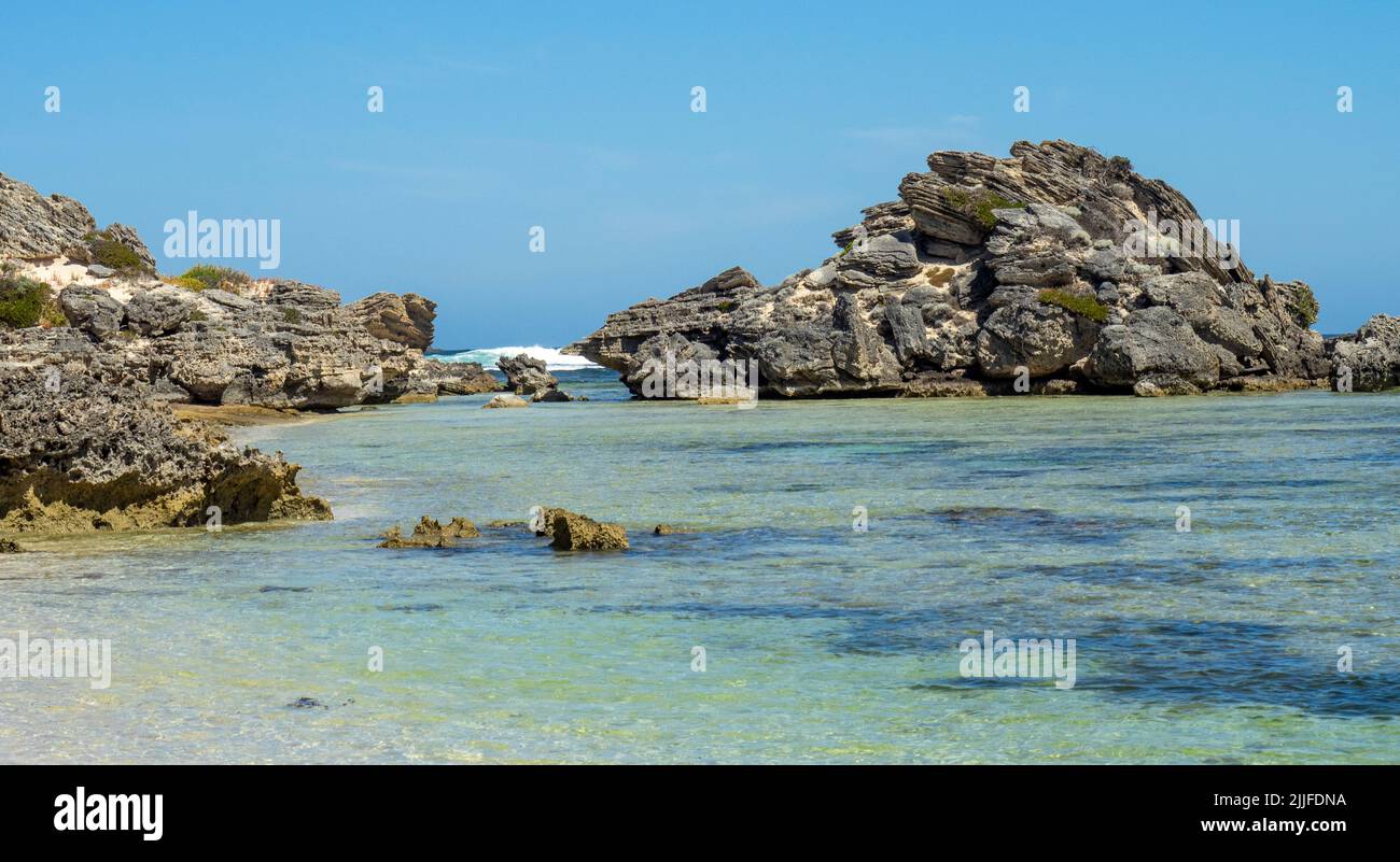 Eroded limestone rocks Cape Mentelle Margaret River coastline Western ...