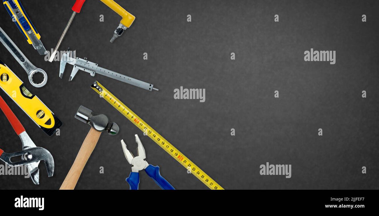 Topview different work tools hi-res stock photography and images - Alamy