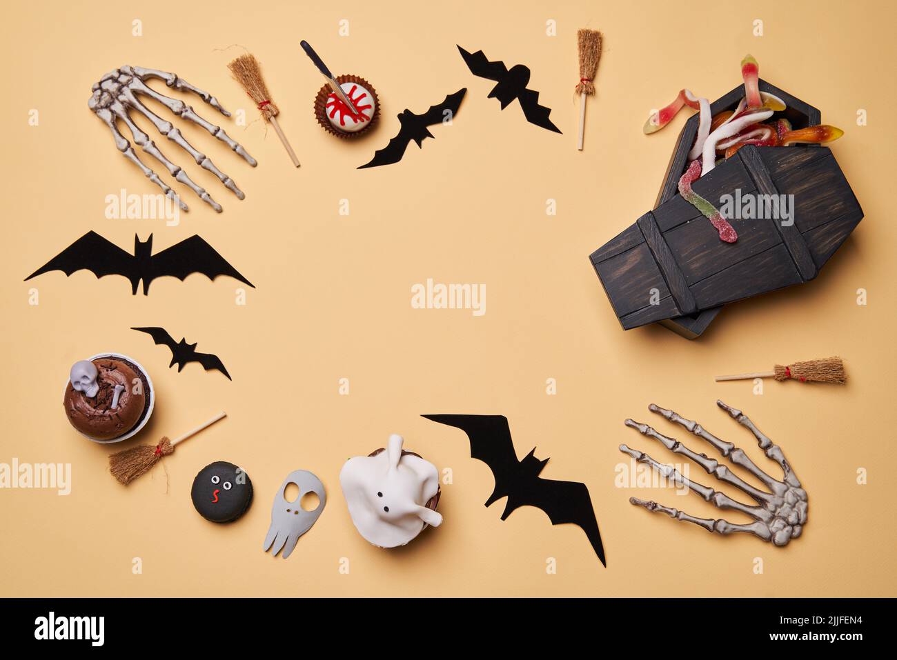 Collection of Halloween party items forming a frame. Halloween concept ...