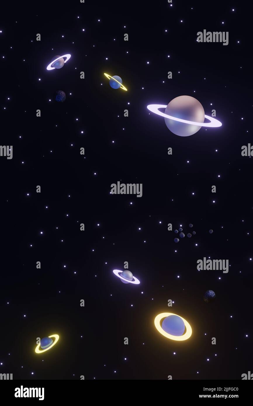 cosmic theme 3d render with glowing stars and planet Stock Photo - Alamy