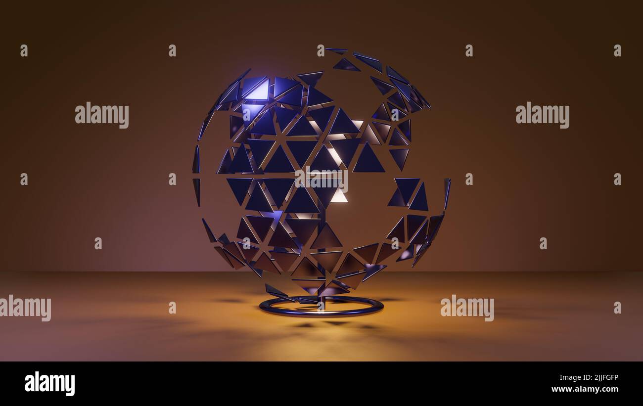 3d render of purple metallic sphere with light inside on a table Stock ...