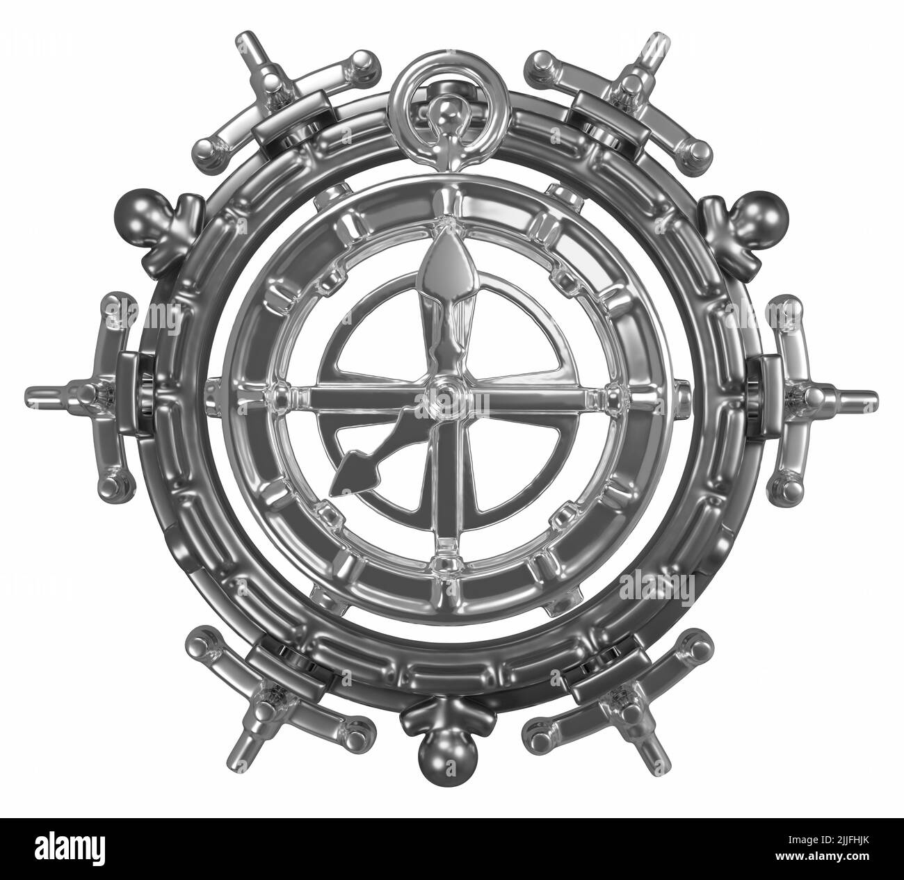 Clock mechanism ring, grey metal 3d illustration, isolated, horizontal ...