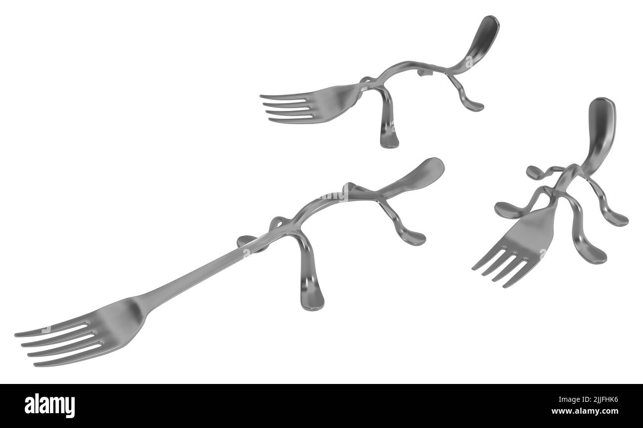 Fork metal animal creature long neck, 3d illustration, horizontal ...