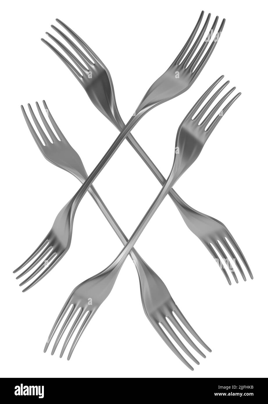 Fork metal diamond shape crossed, 3d illustration, horizontal, isolated ...