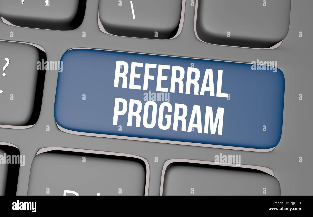 3d render illustration of refferal program keyboard key Stock Photo - Alamy