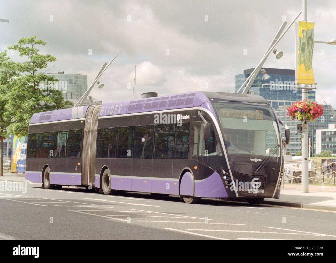 Belfast, UK - 4 July 2022: An articulated city bus (Van Hool ExquiCity ...