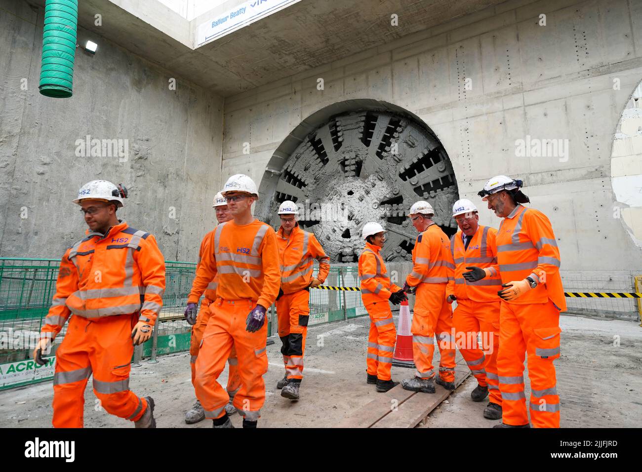 Construction workers for HS2 stand by the 2,000-tonne tunnel boring ...
