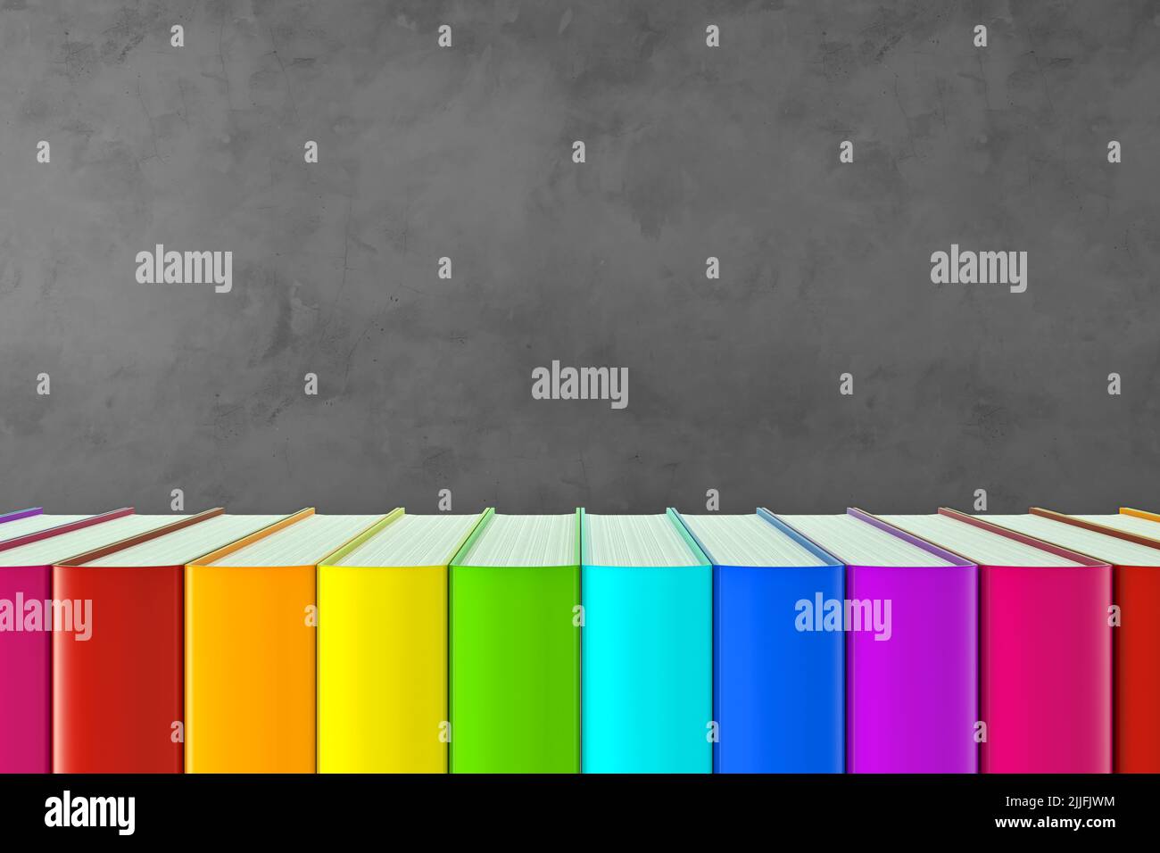 Ready for school concept with books in rainbow colors and blackboard ...