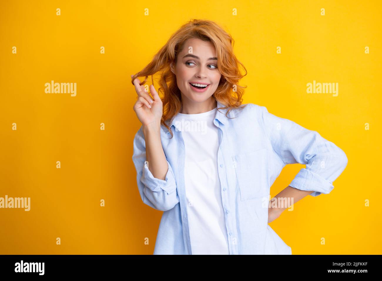 Happy smiling woman portrait. Attractive young pretty cheerful girl in ...