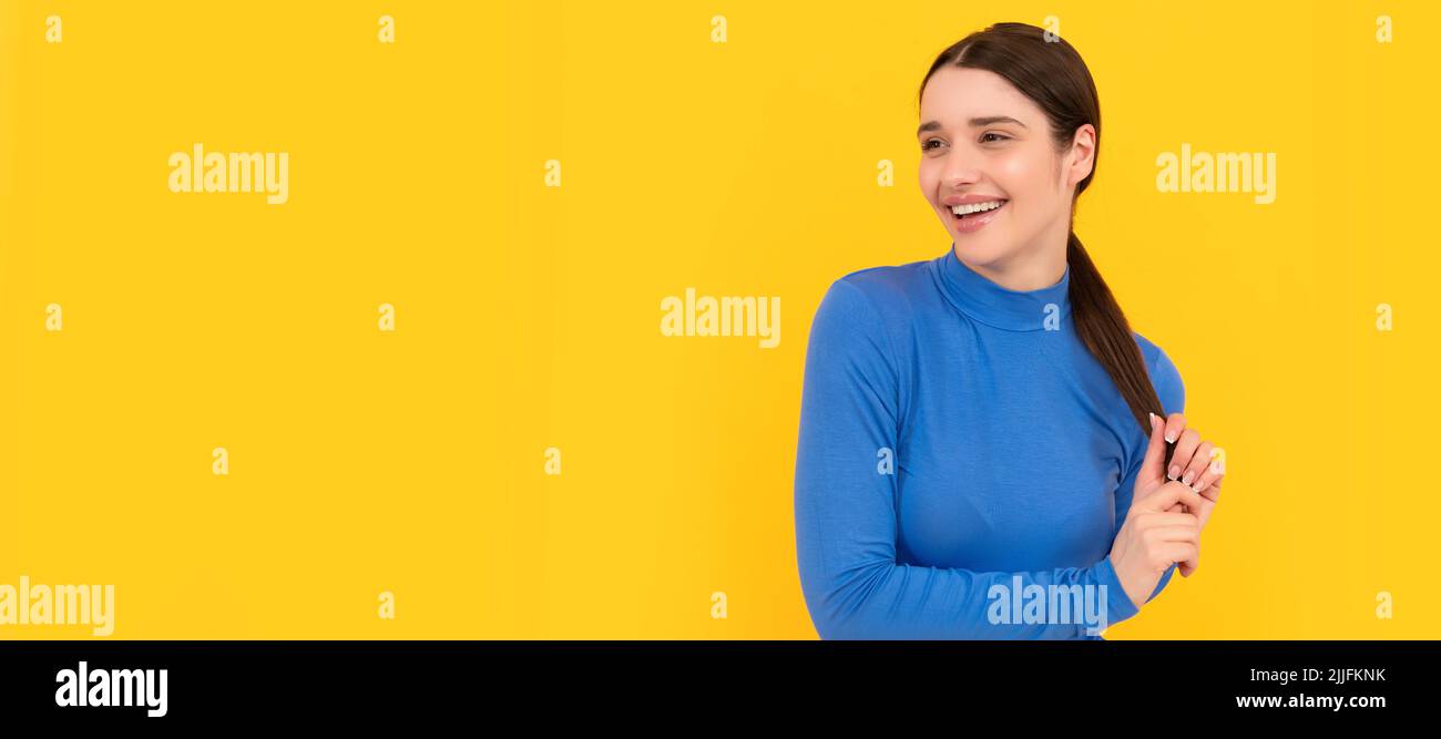 Woman isolated face portrait, banner header poster with mockup ...