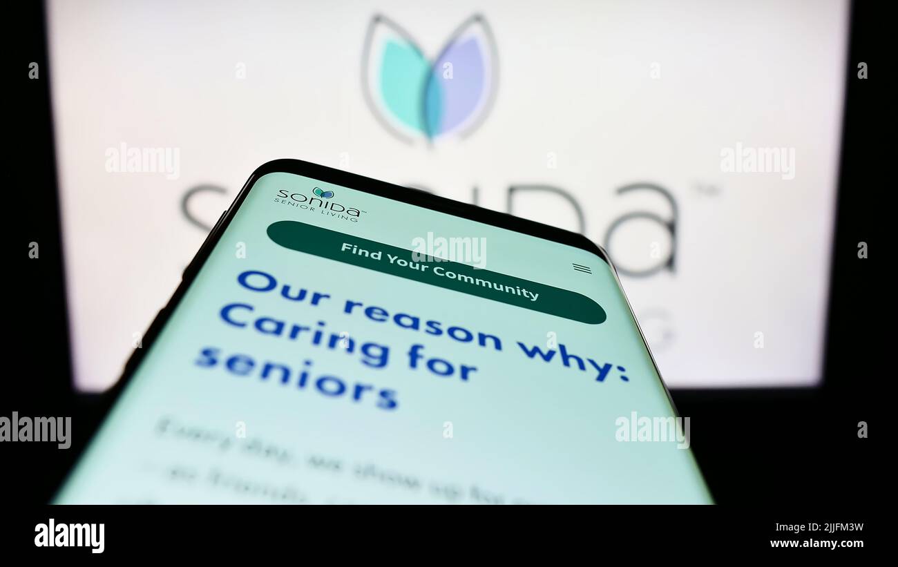 Mobile phone with webpage of US company Sonida Senior Living ... Mobile phone with webpage of US company Sonida Senior Living ...