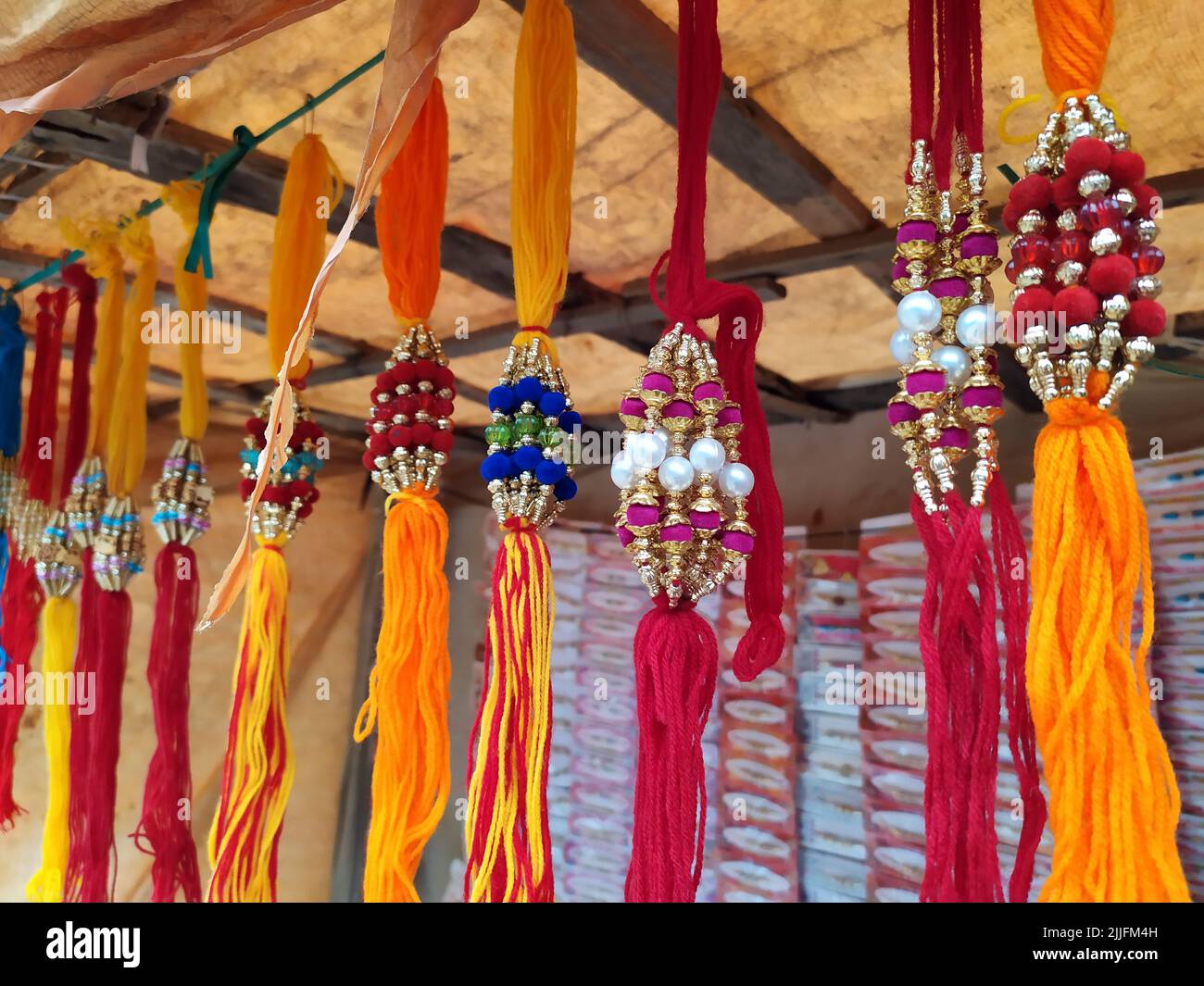 colorful rakhi in the market on ocation of raksha bhandhan Stock Photo ...
