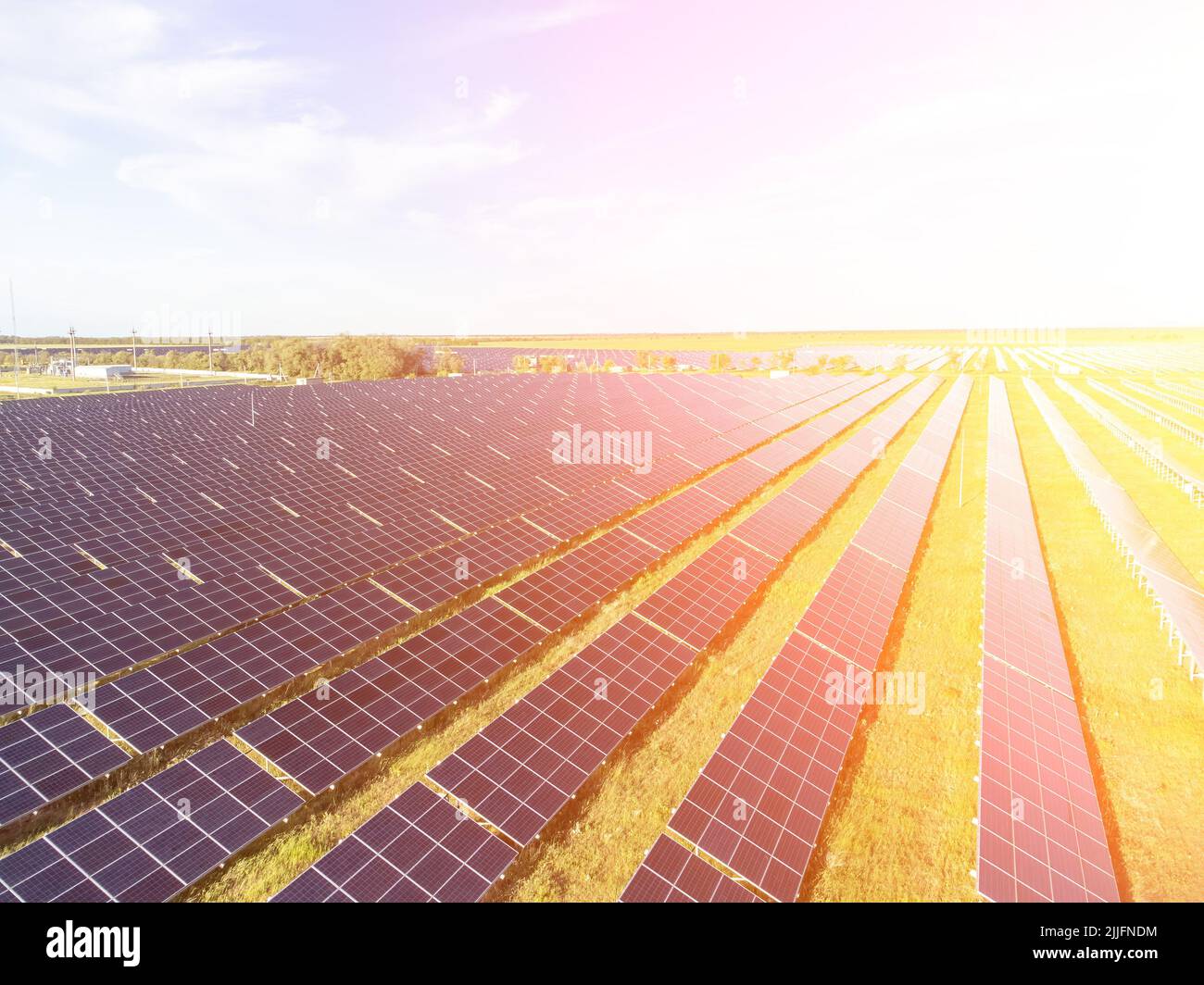 Aerial top view of a solar panels power plant. Photovoltaic solar ...