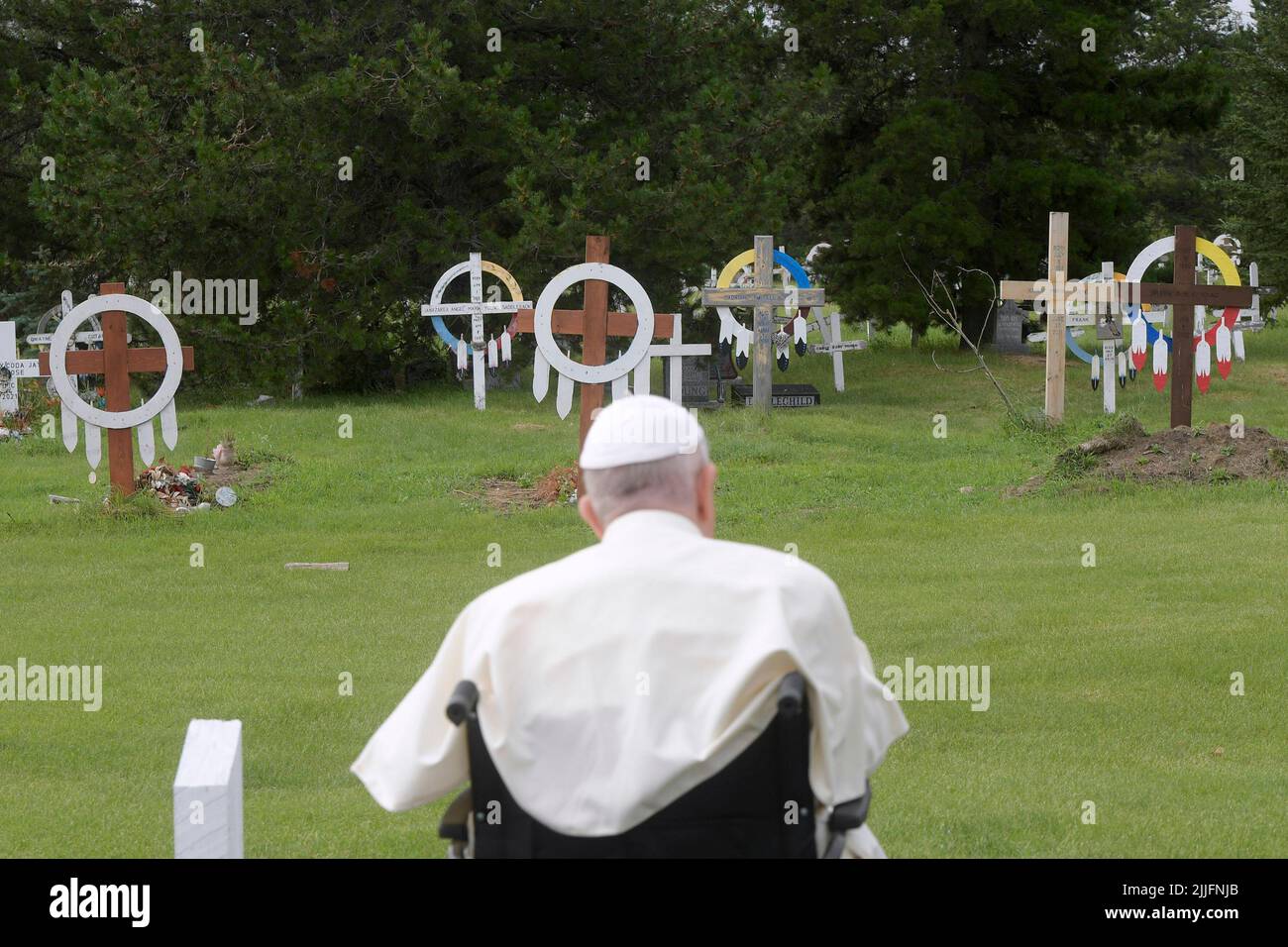 Maskwacis, Canada, 25 July, 2022. Pope Francis prays at the Ermineskin ...