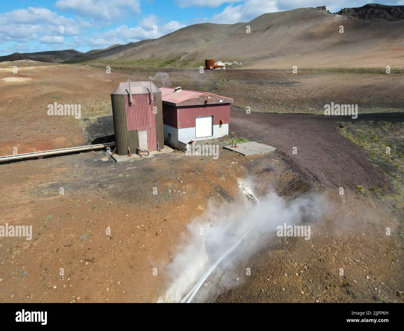 Drone view at geothermal park near lake Myvatn on Iceland Stock Photo ...