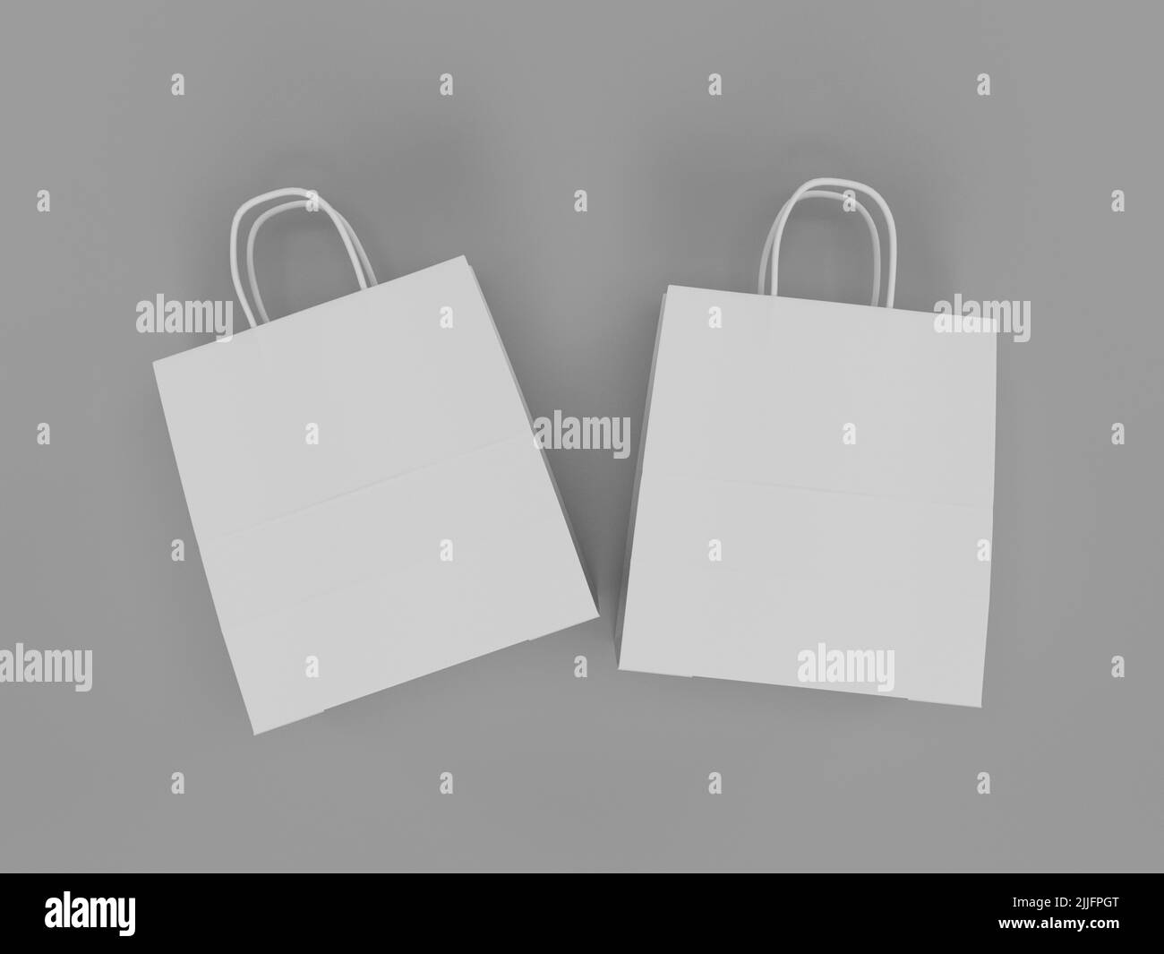 A 3d rendering illustration of the white shopping bags on a solid ...