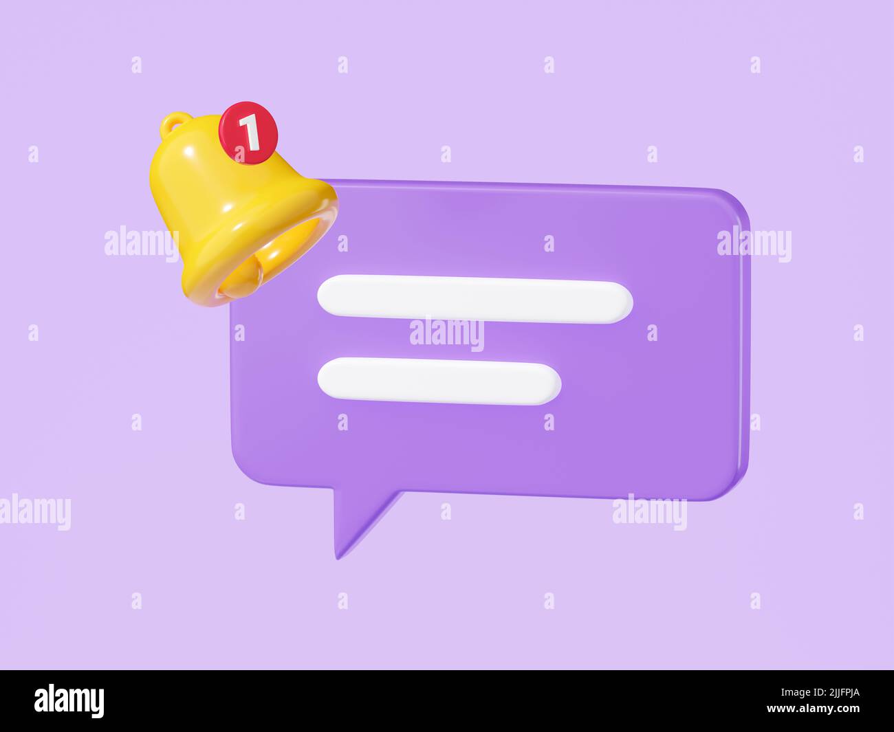 Notification bell on speech bubble with text 3d render Stock Photo - Alamy