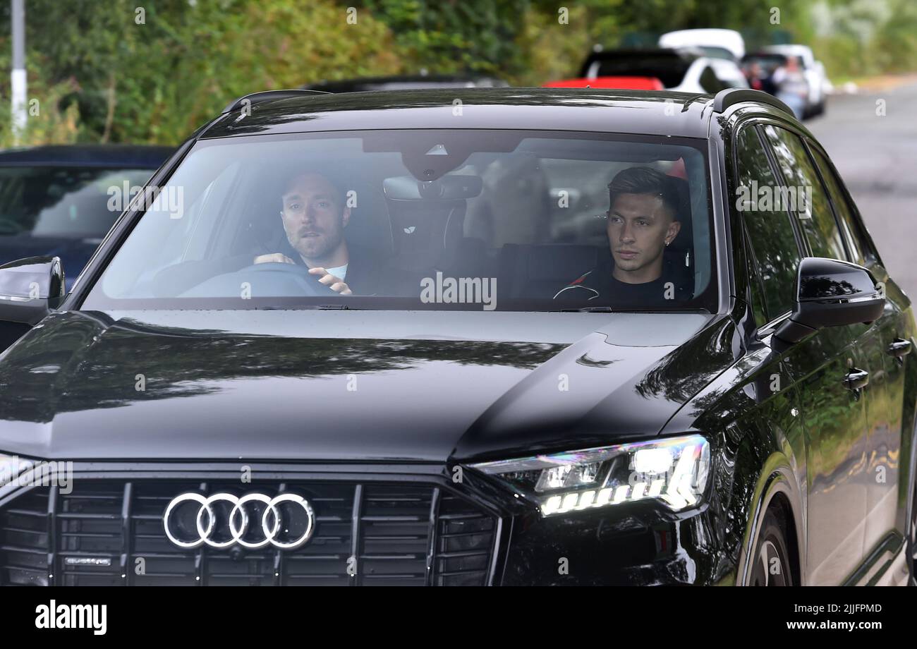 Manchester United's Christian Eriksen (left) and Lisandro Martinez at ...