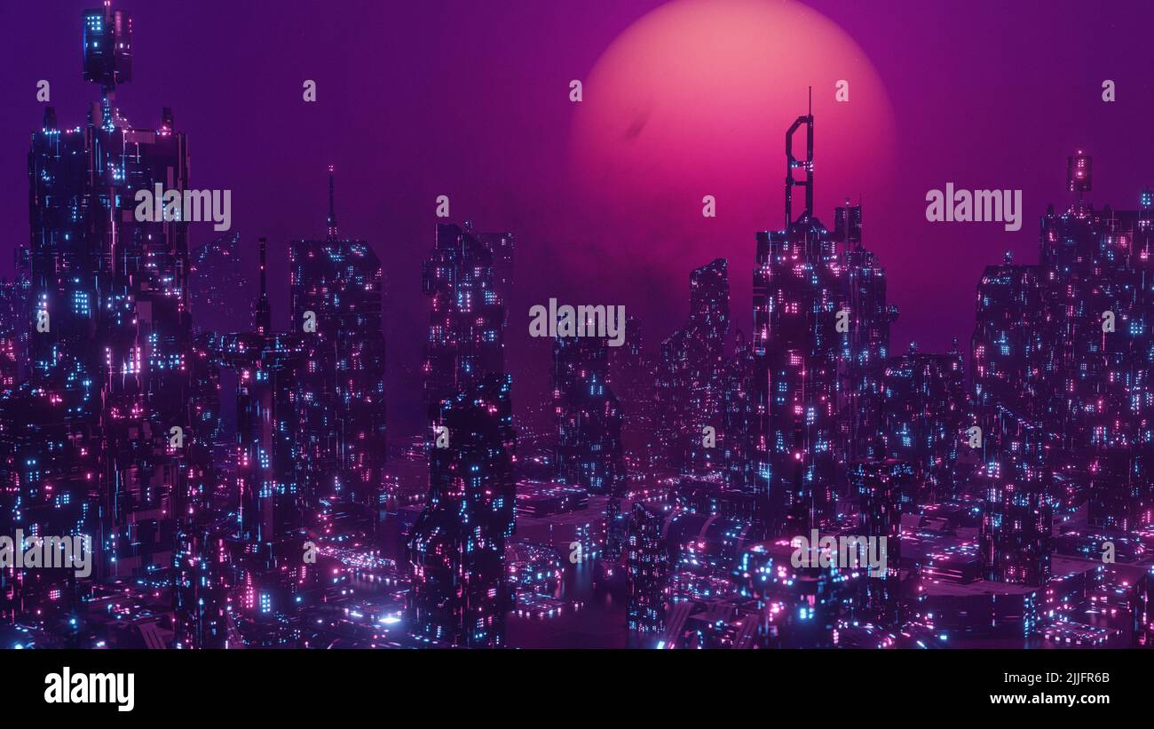 Modern Metropolis Club Neon Concept Background 3d Illustration Stock ...