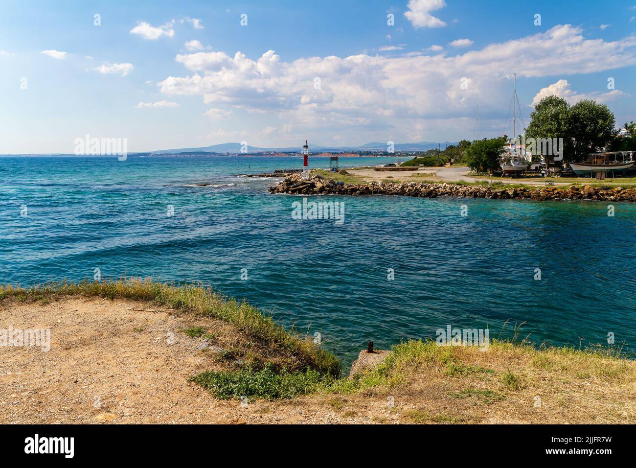 Nea Potidea, Greece, July 10, 2022. Place where the Potidea canal joins ...