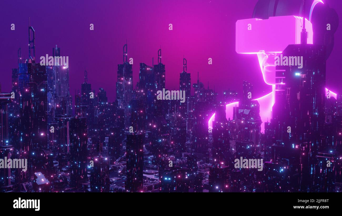 Metaverse VR Virtual Reality Big Data Connection Technology. Smart City Digital Transformation ...