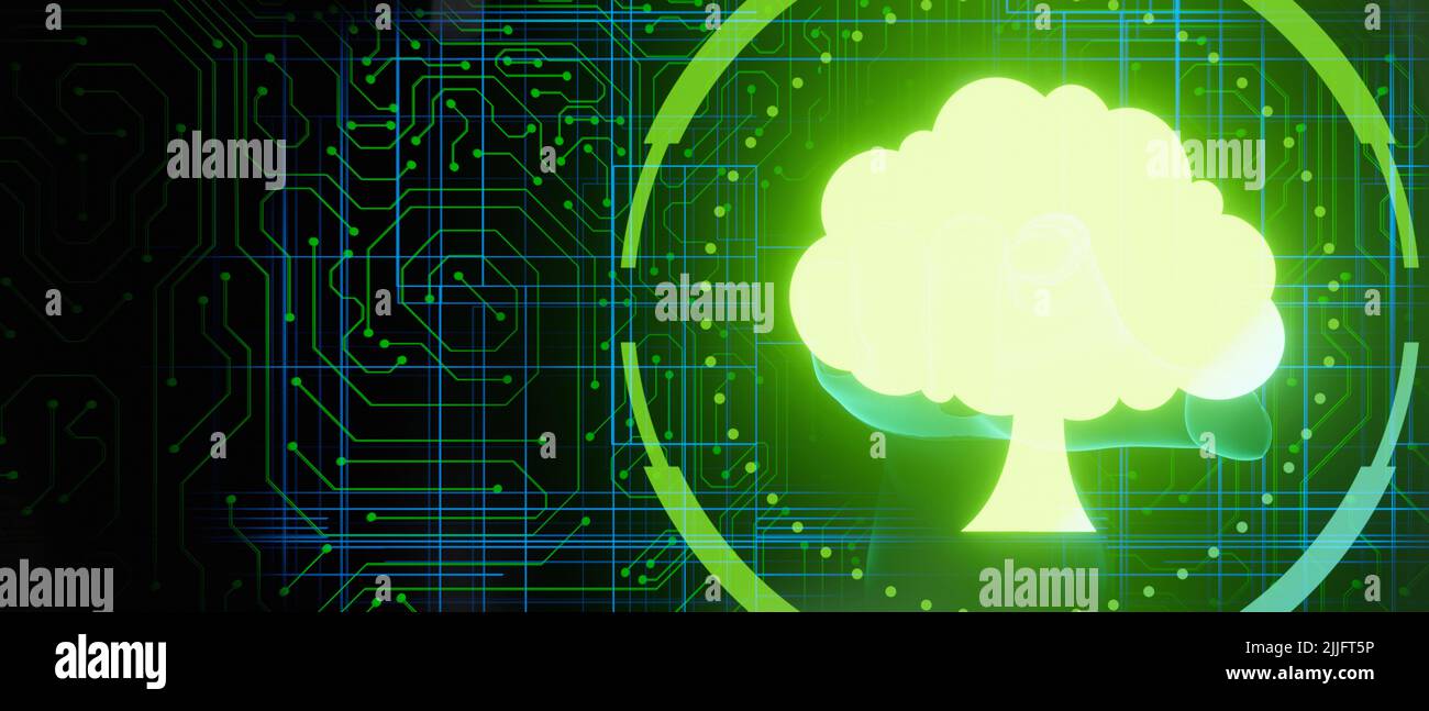 Green tree environment concept digital Abstract Technology 3D ...