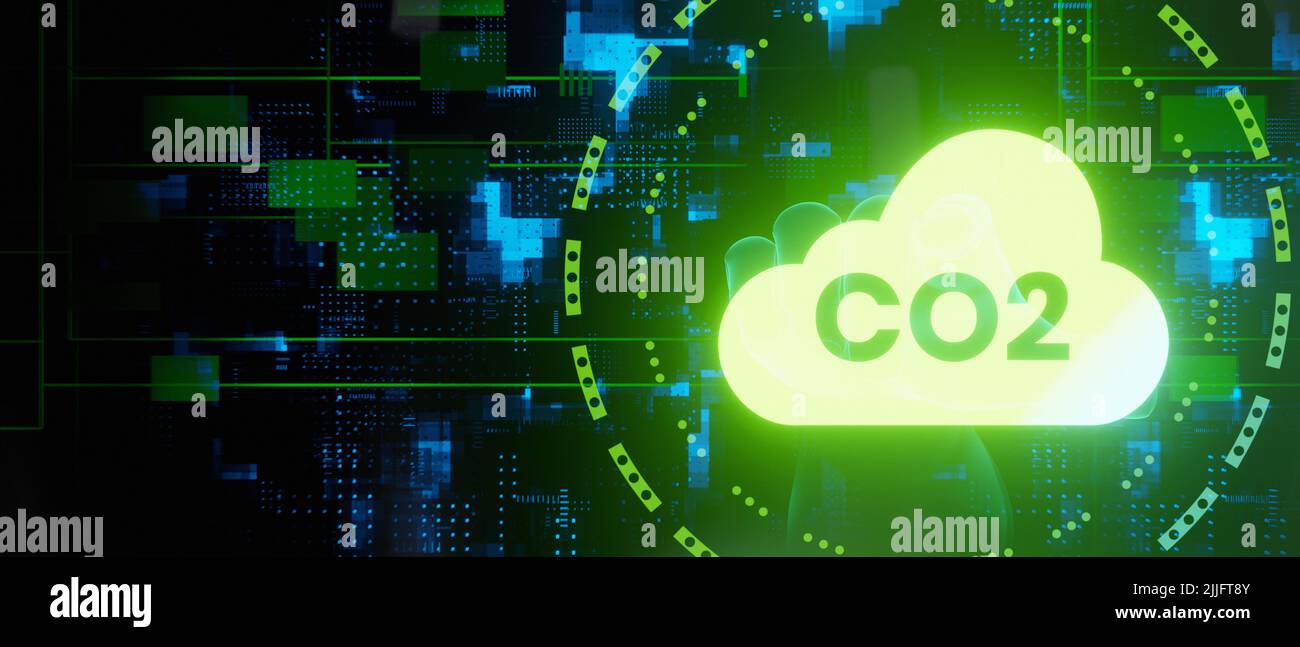 CO2 Technology glass hand pressing banner background 3D Render Stock ...