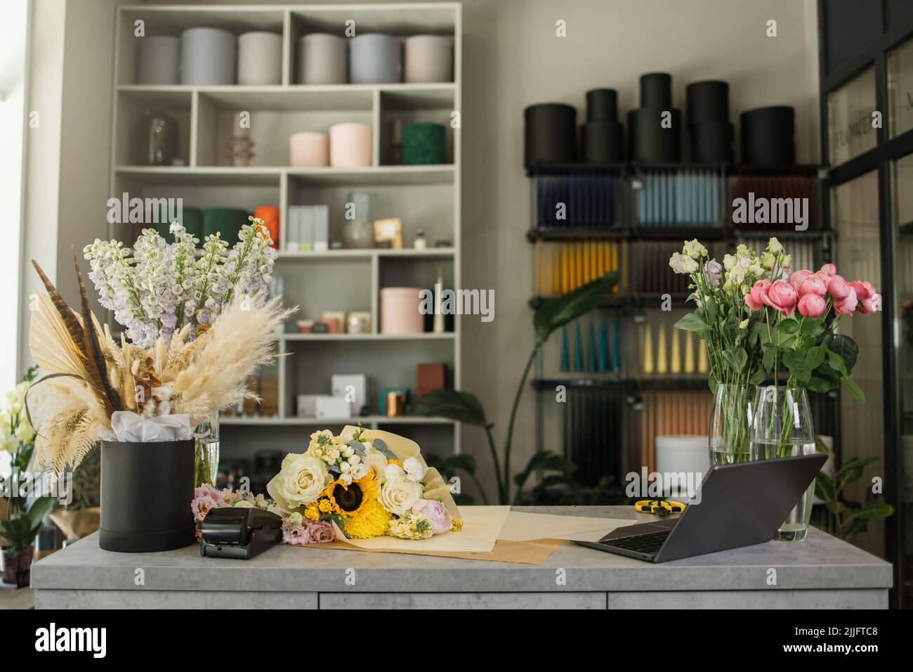 Loft modern interior of flower shop . Floral design studio, decorations ...