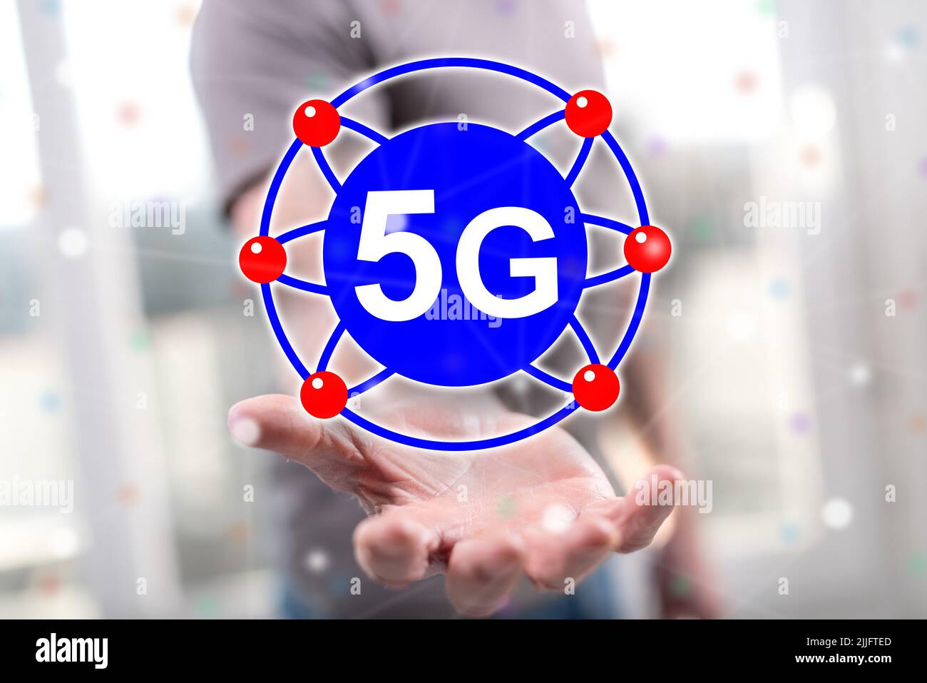 5g concept above the hand of a man in background Stock Photo - Alamy