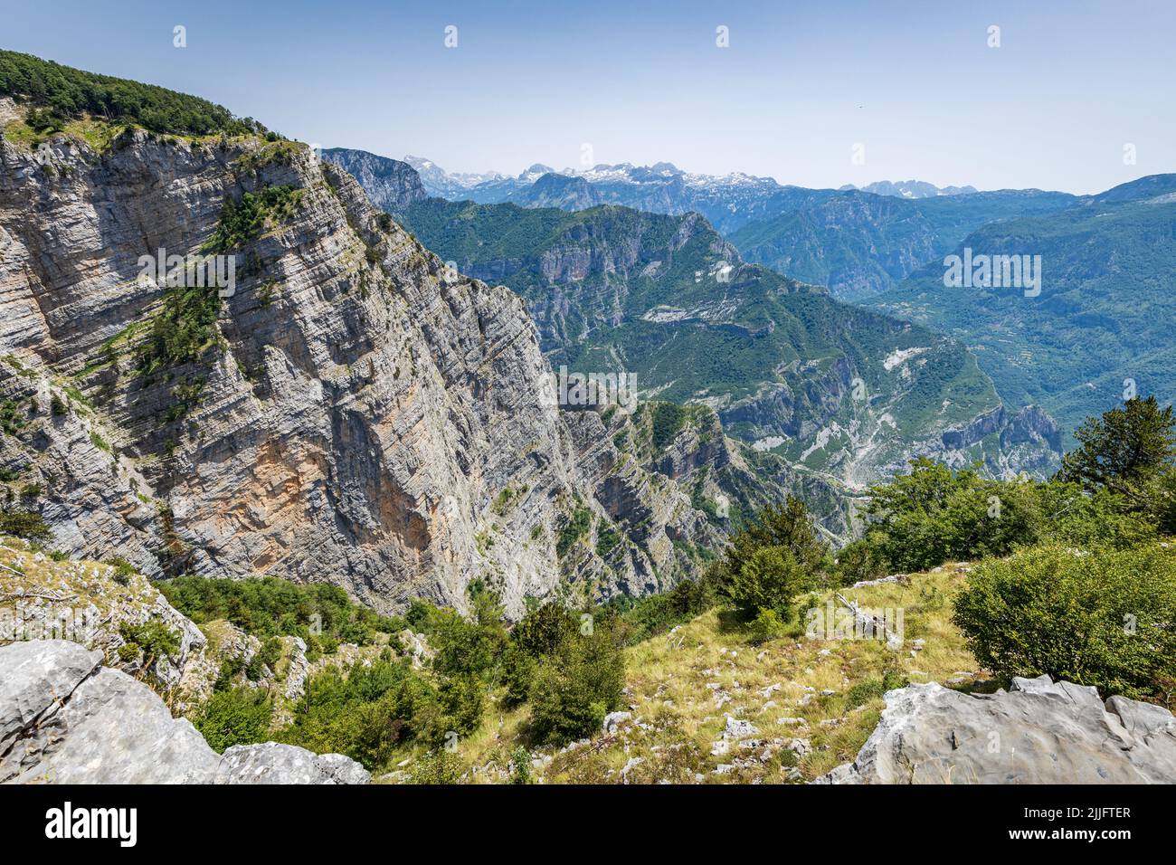 Wide angle landscape view of rocky mountain range at sunny day Stock ...