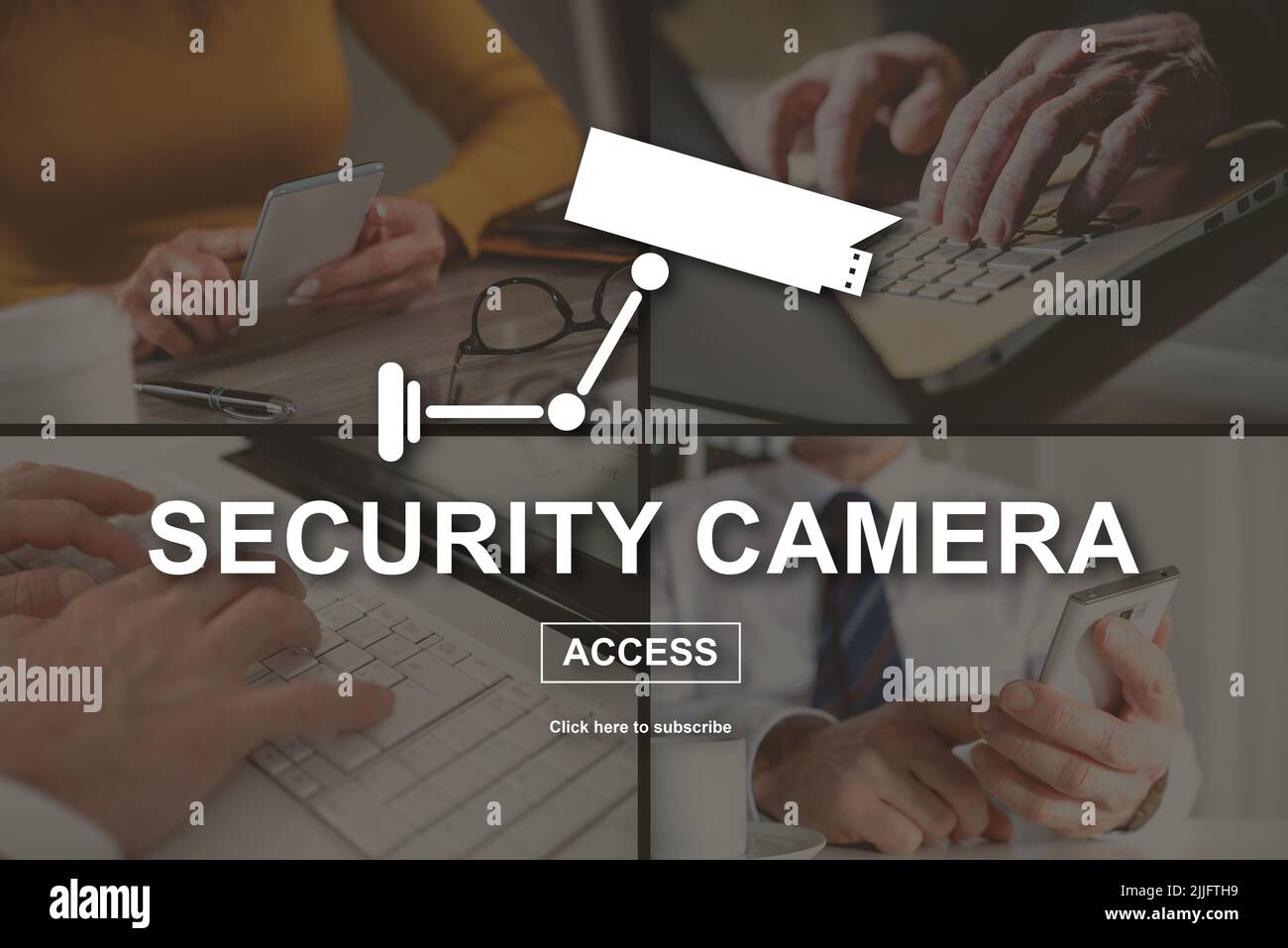 Security camera concept illustrated by pictures on background Stock ...