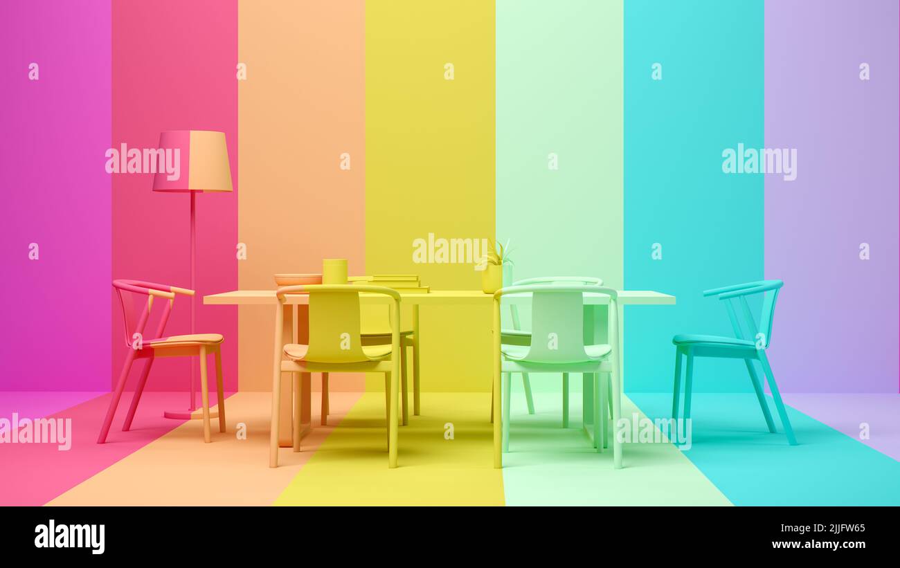 Interior of modern living room colorful background 3 D rendering Stock ...